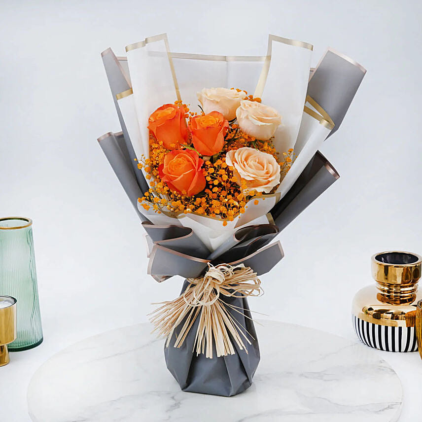 Online Orange and Peach Roses Bouquet Gift Delivery in UAE - Ferns N Petals