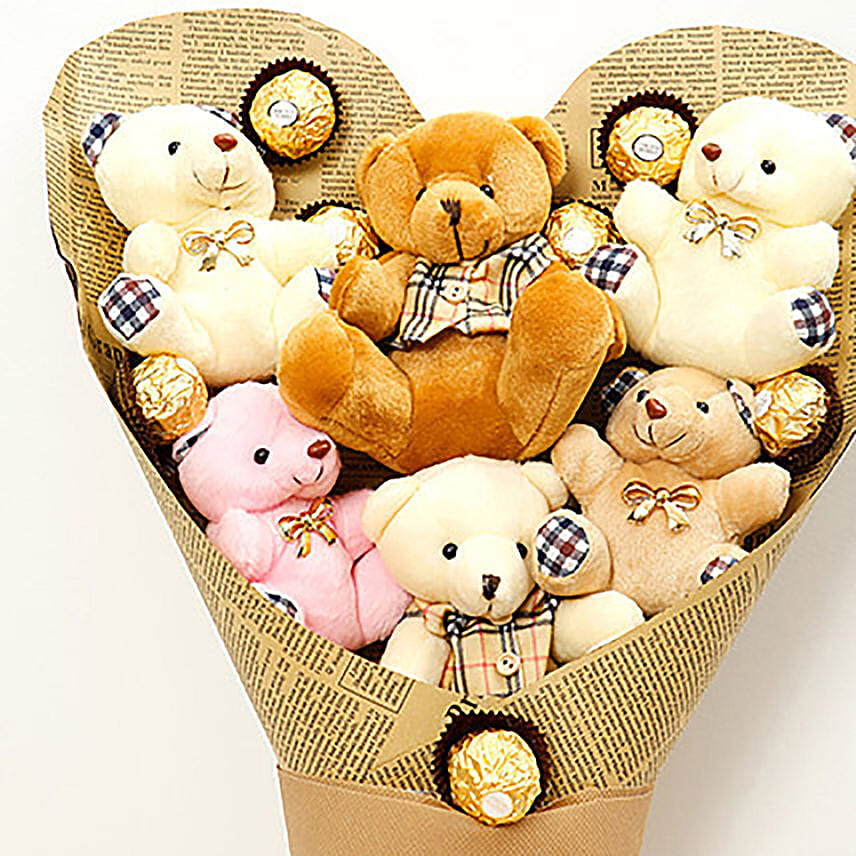 Online Heart Shaped Teddy Bear And Chocolate Bunch Gift Delivery in ...