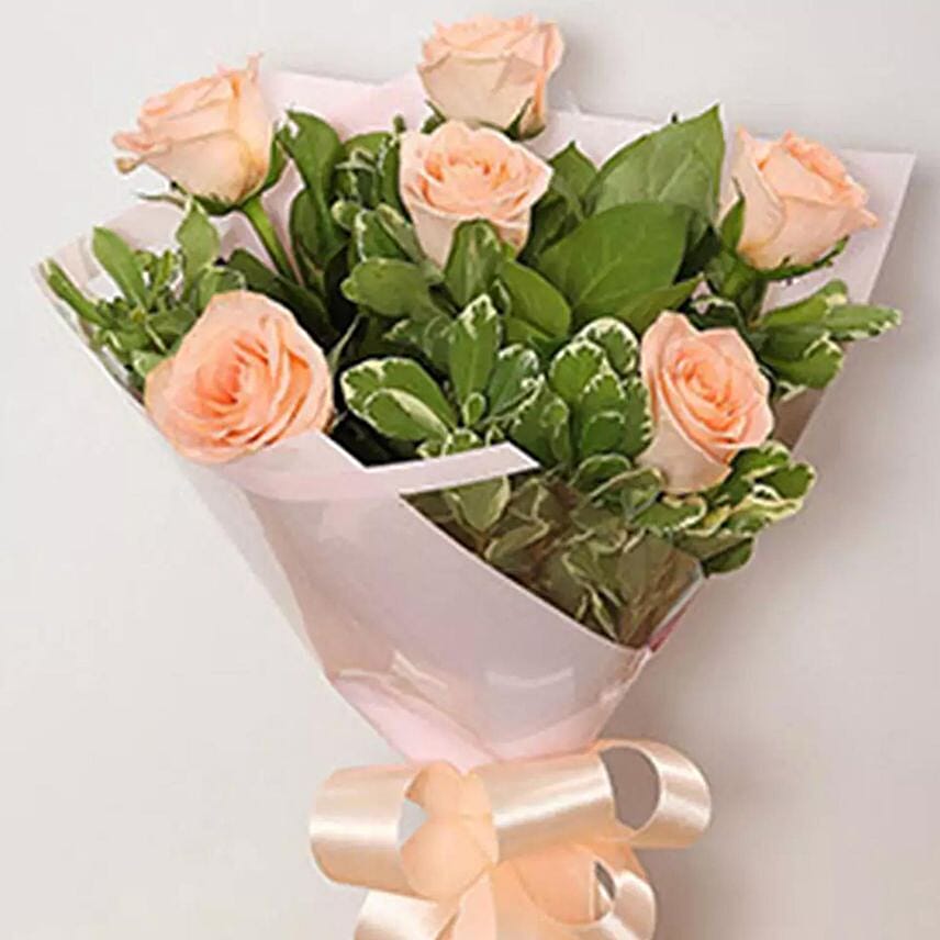 Online Peach Roses Bouquet Gift Delivery in Singapore - FNP