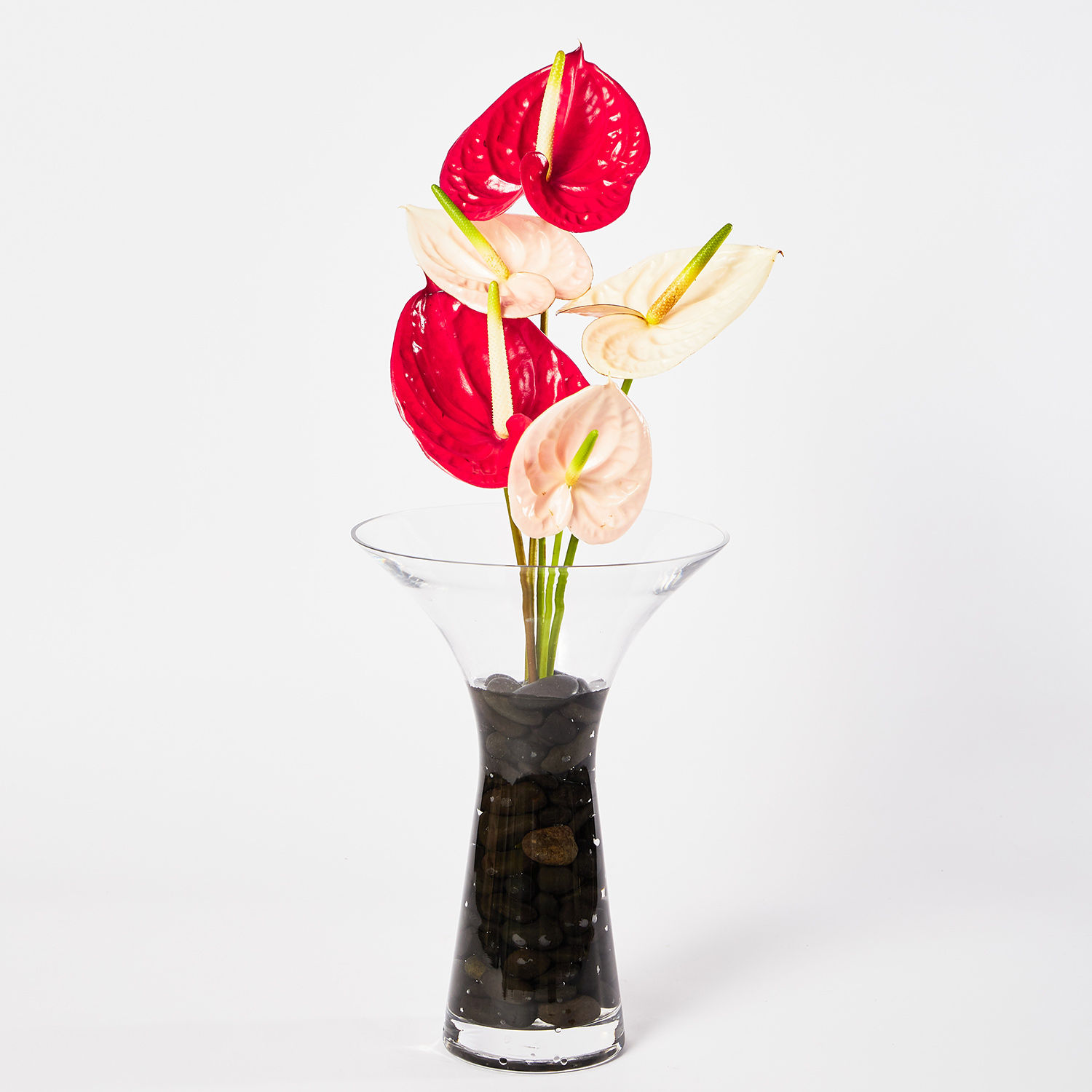 Online Mixed Anthuriums In Stones Filled Vase Gift Delivery in UAE - FNP